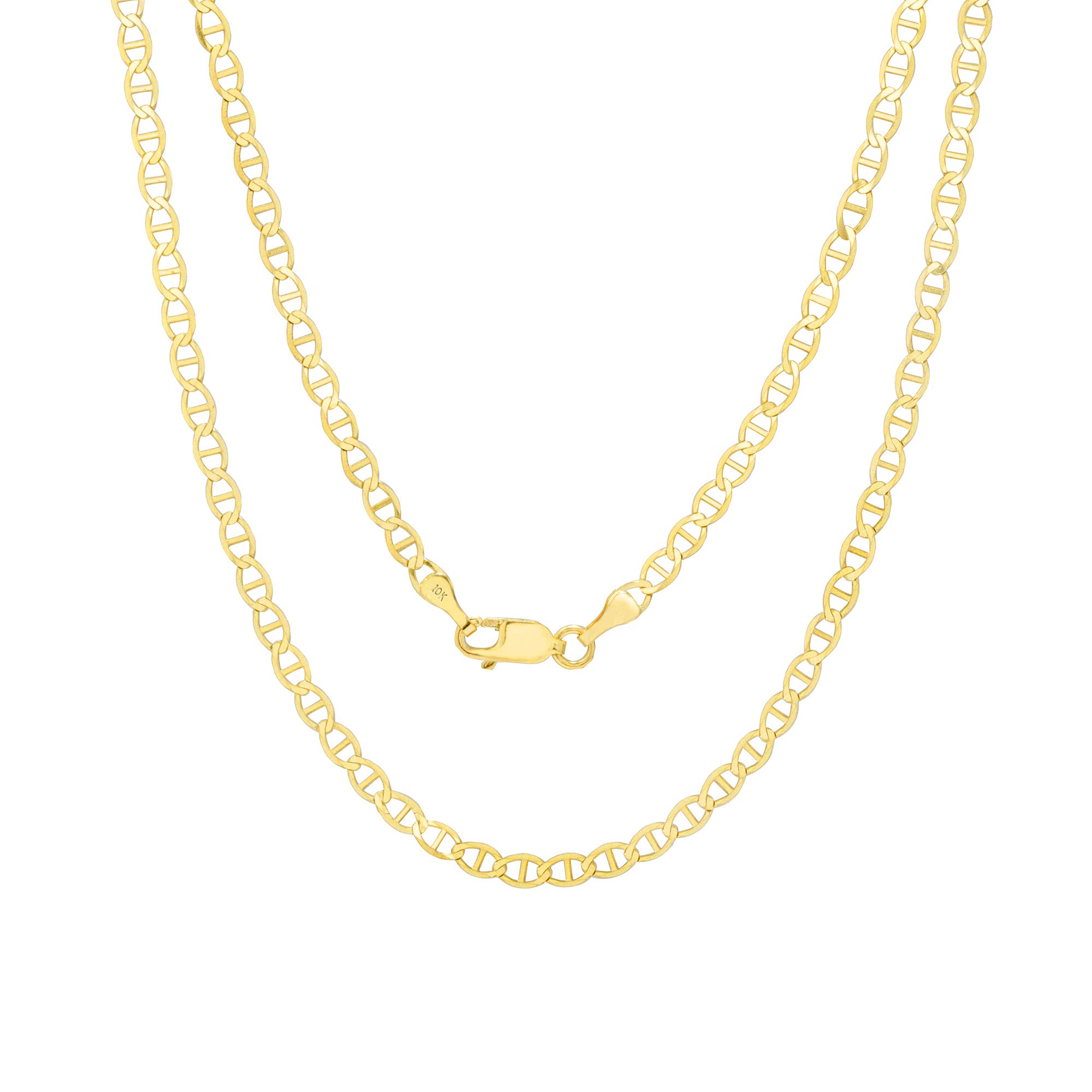 Nuragold 10k Yellow Gold Solid 3mm Anchor Mariner Link Chain Pendant Necklace, Womens Mens Jewelry 16" 18" 20" 22" 24" 26" 28" 30"