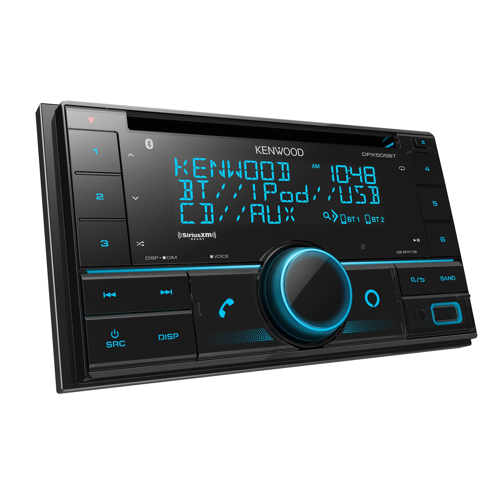 KENWOOD DPX505BT Double DIN in-Dash CD Car Stereo. AM/FM with Bluetooth, Amazon Alexa Voice Control, High-Contrast 3-line Display with Variable-Color Illumination, SiriusXM
