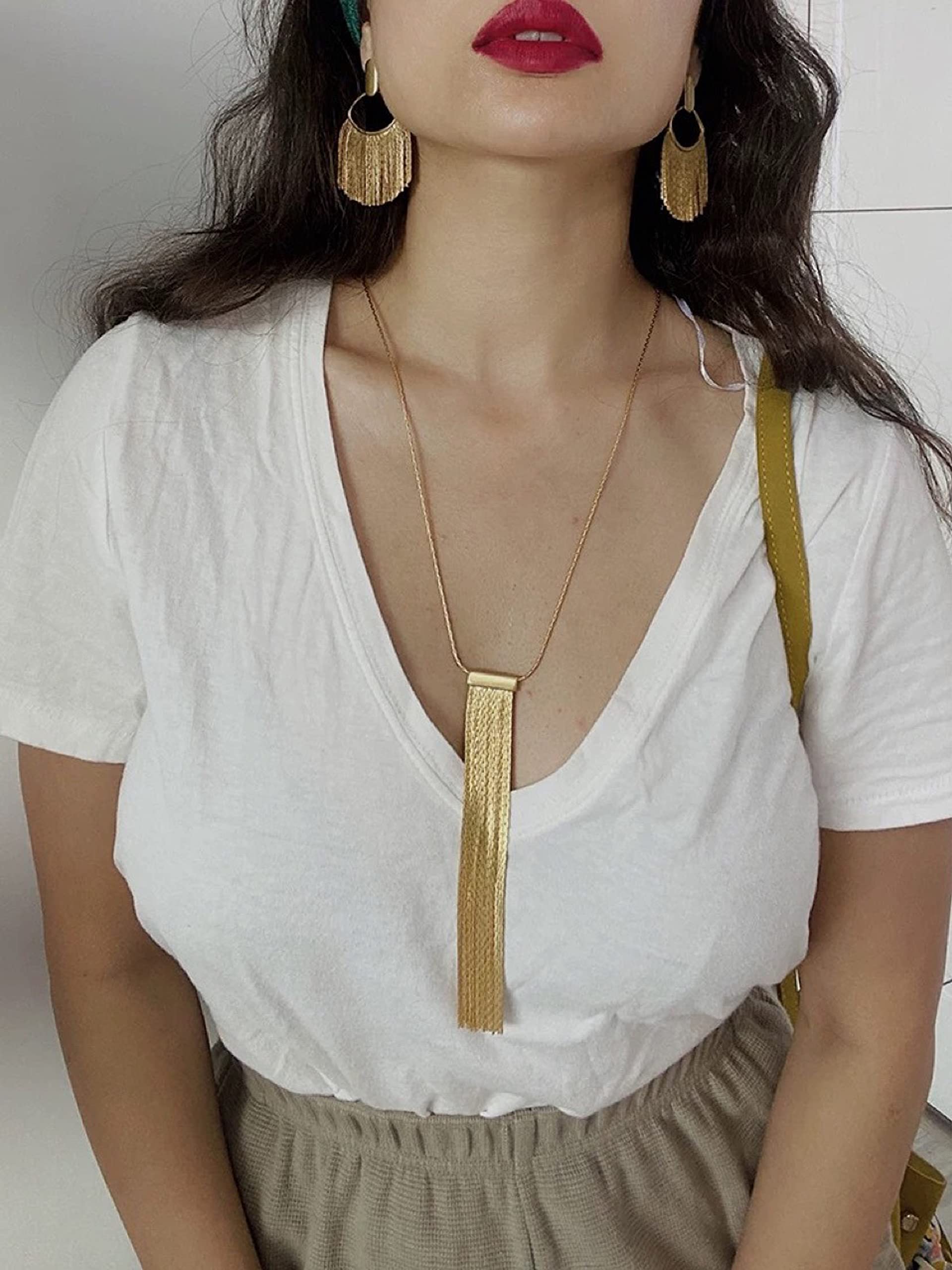 Long Drop Dangle Statement Earrings 18k Gold Hook Sleek Chain Tassel Earrings Minimalism Dainty Party Jewelry Gift for Women