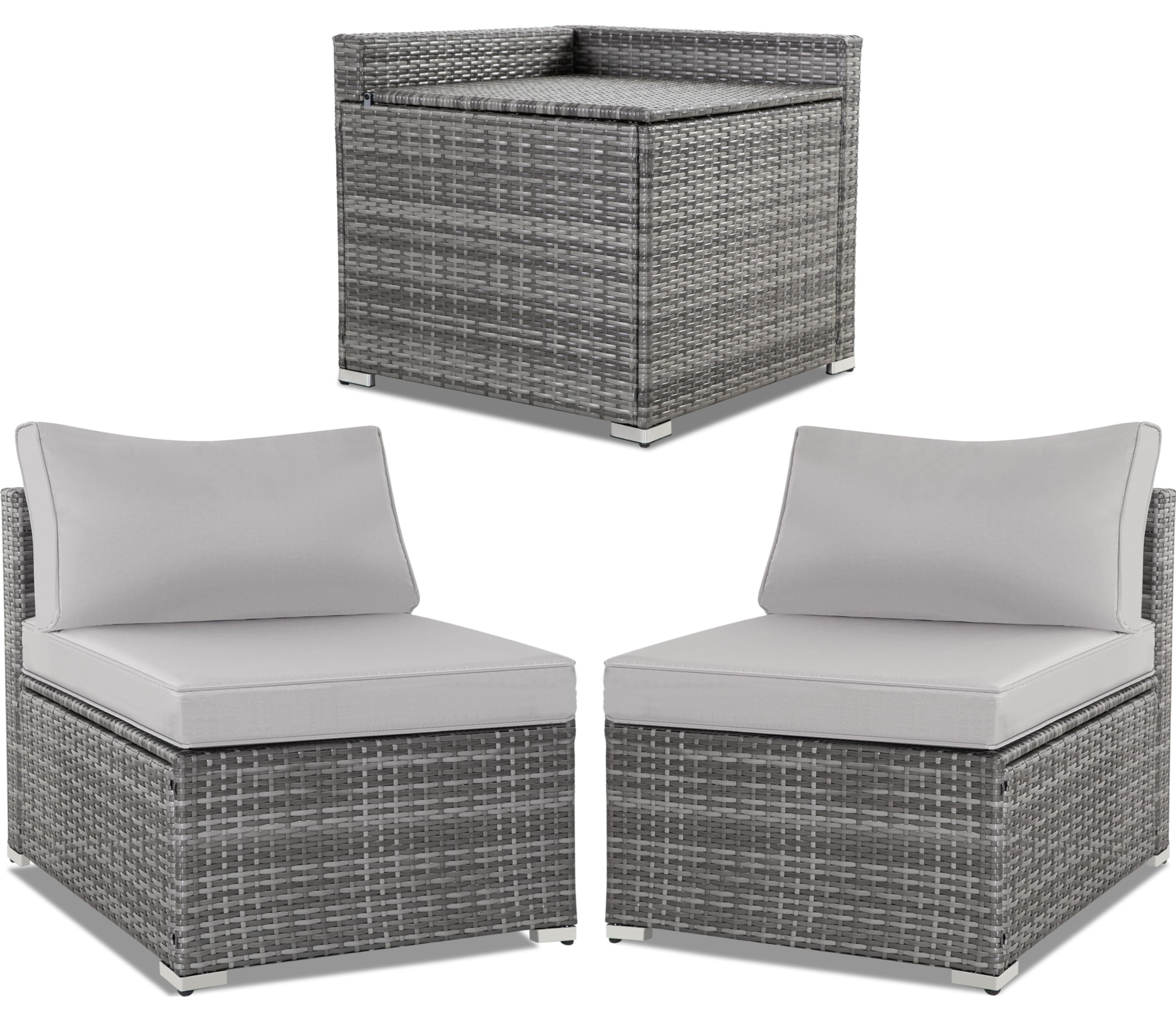 WenHaus 3 Piece Patio Wicker Corner Sofa Set,Outdoor PE Rattan Sofa Furniture for Porch Deck Balcony Pool,2 Sofa w/Storage Box