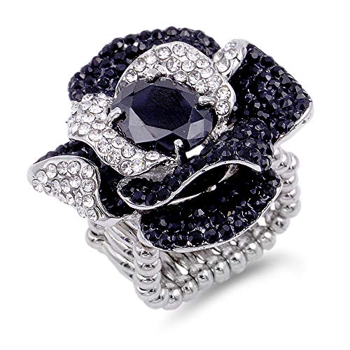 Lavencious Flower Shape CZ & Rhinestone Cocktail Stretch Ring Party Ring for Women (Purple)