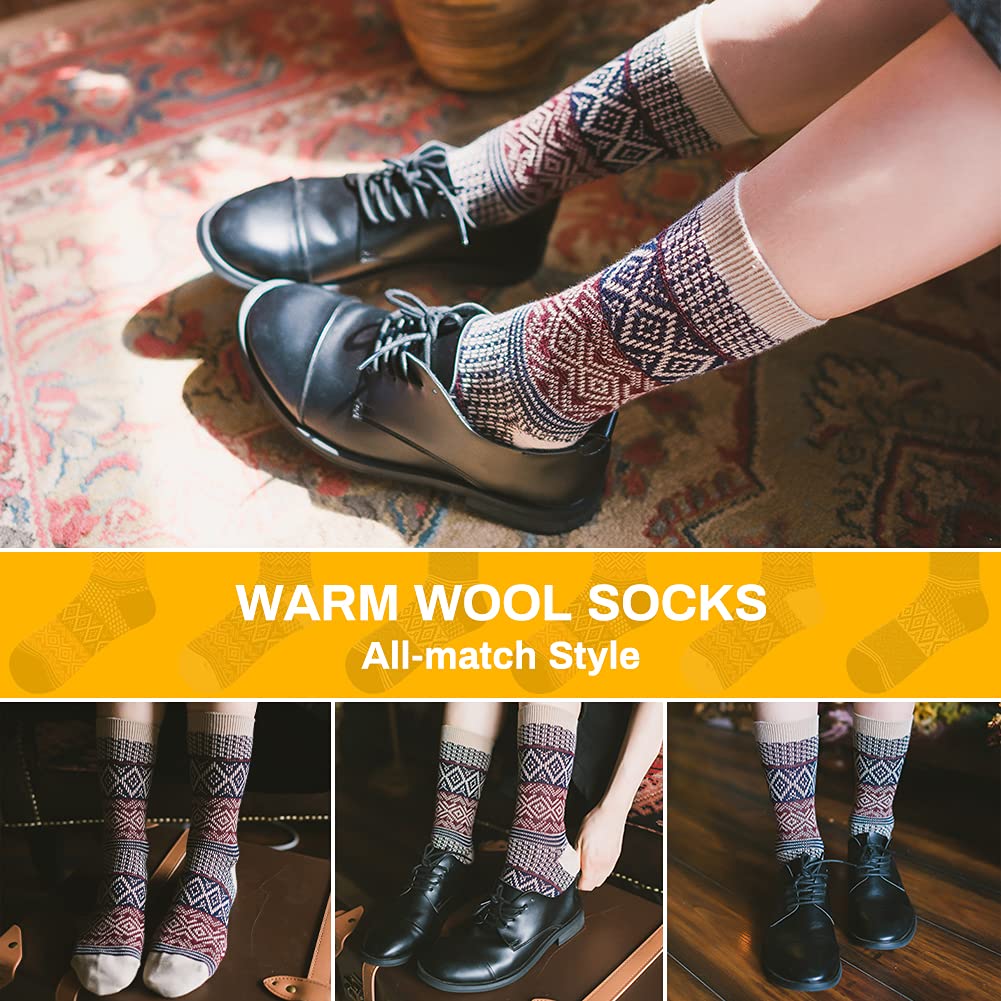 Luckit 6 Pack Warm Cotton Socks for Men and Women, Winter Cabin Socks Men, Vintage Fall Patterned Socks Unisex Knit Thick Cozy Socks