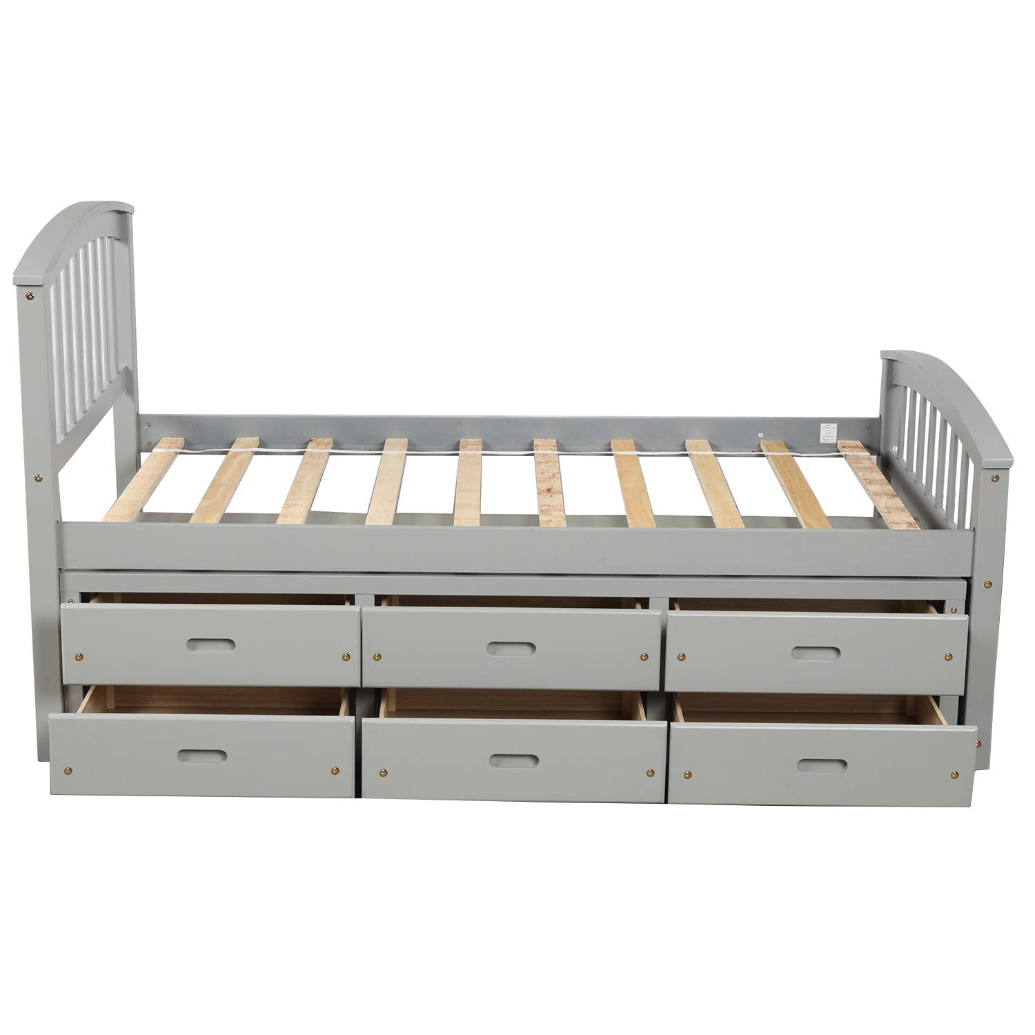 Merax Twin Size Platform Storage Bed Solid Wood Bed with 6 Drawers, Multifunctional Loft Bed for Kids Boys&Girls No Box Spring Needed