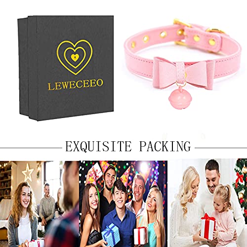 LEWECEEO PU Leather Bow Collar Necklace Choker with Bell Cat Cosplay Kitty Necklace Choker Collar for Women
