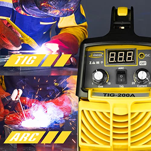 SSIMDER TIG Welder 110V/220V Dual Voltage 200A TIG/ARC/Stick 2 in 1 Welder IGBT Inverter DC TIG Welding Machine