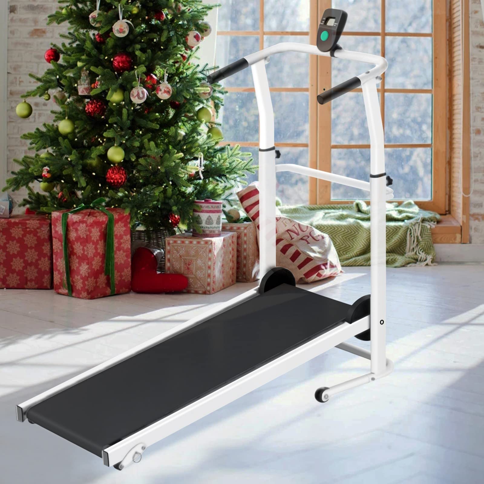 OKBOP Folding Manual Treadmills for Home, Portable Foldable Compact Under Desk Mini Running Machine with Incline and LED Display for Small Space Walking Exercise Fitness (Black)