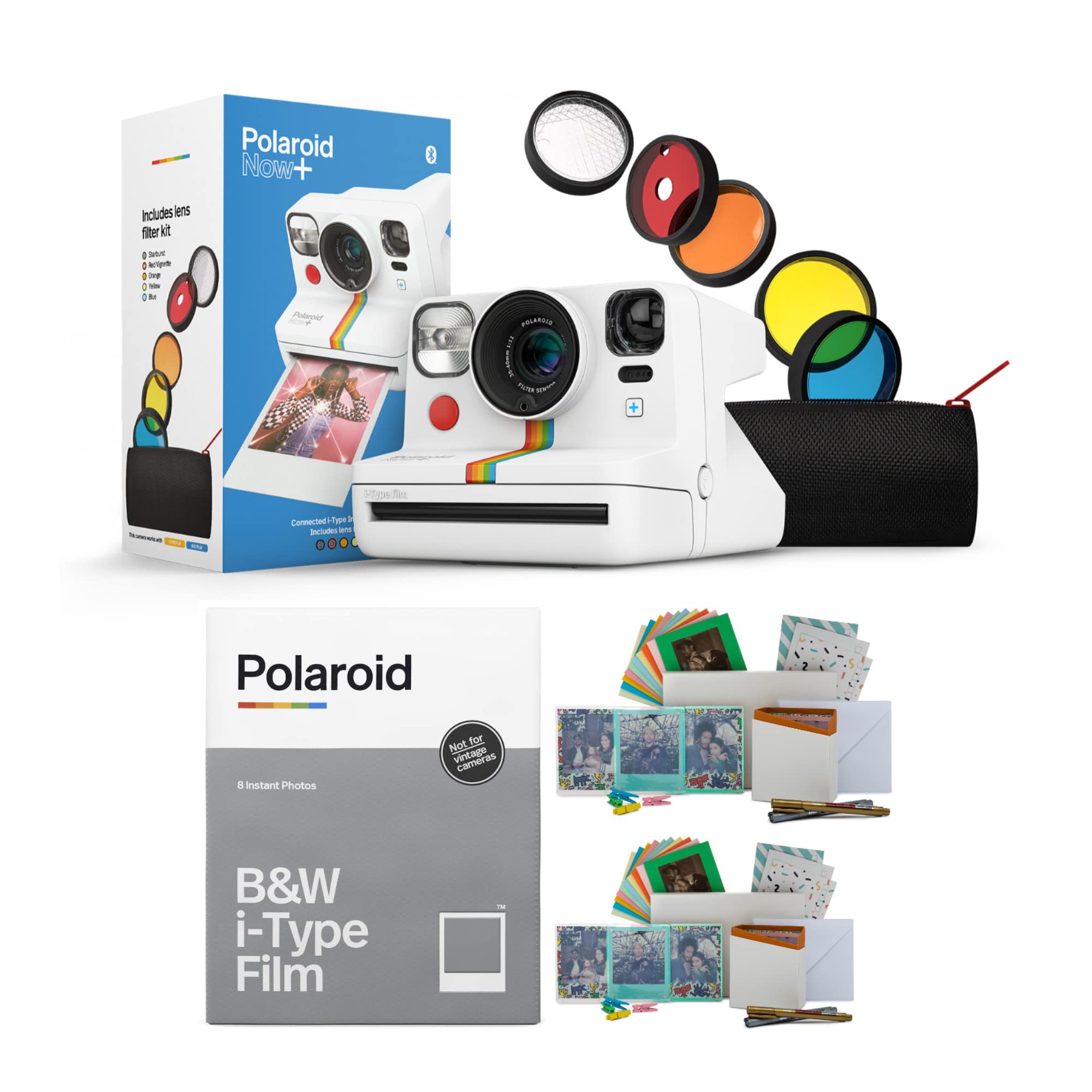 Polaroid NOW+ Instant Film Camera Camera (White) with B&W Film and Film Kit Bundle (3 Items)