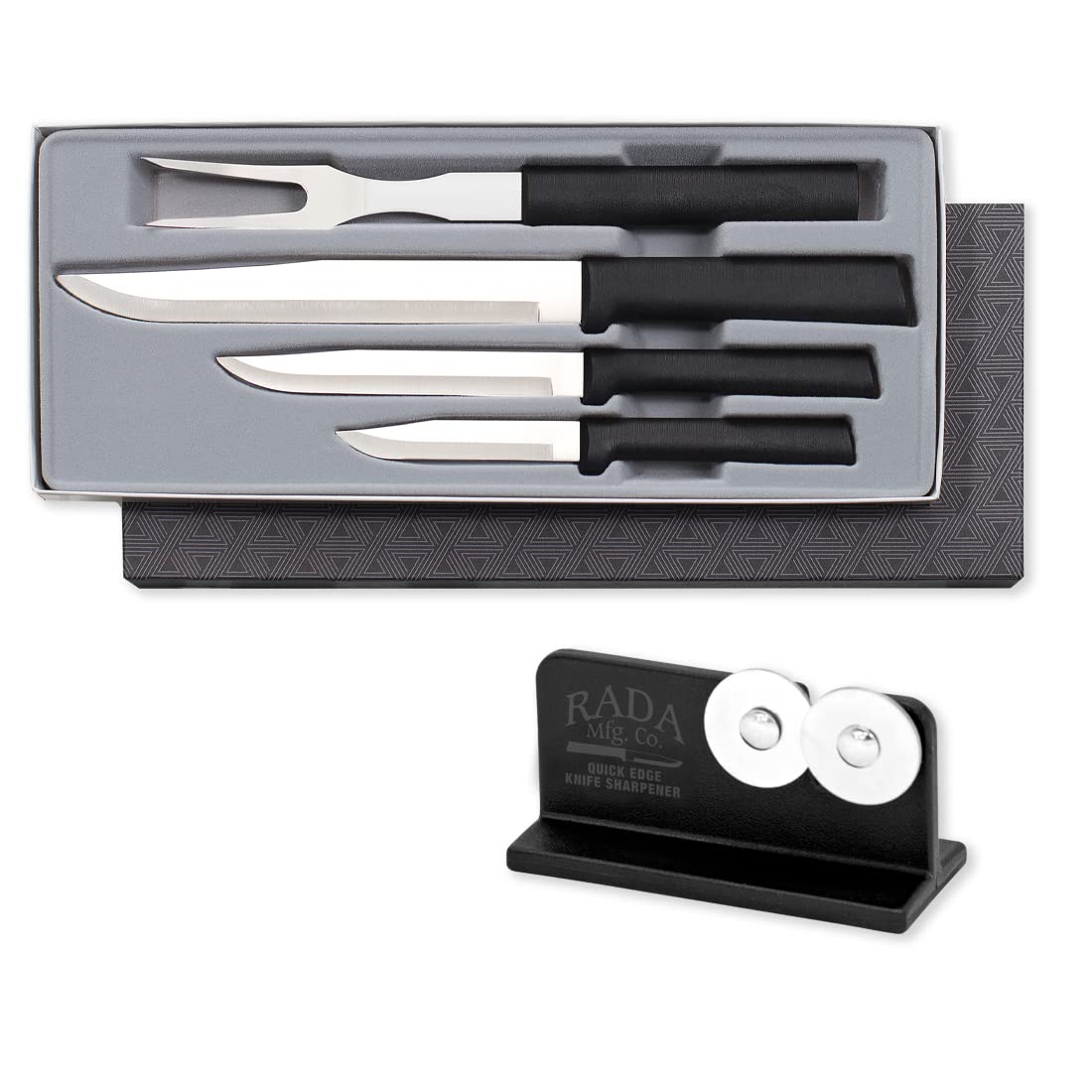RADA Prepare Then Carve Carving Black Handled Knife Gift Set With Knife Sharpener