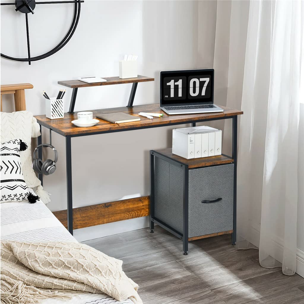 KXDTZ Computer Desk Writing Workstation W/Movable Storage Rack & Shelf for Home Office