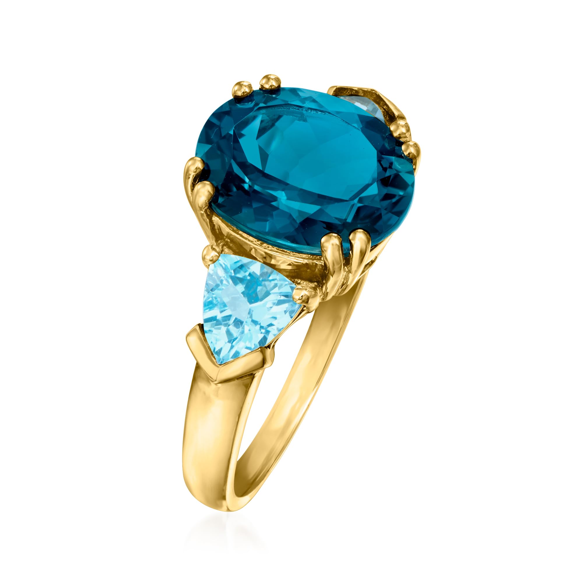 Ross-Simons 5.40 ct. t.w. Tonal Blue Topaz 3-Stone Ring in 14kt Yellow Gold. Size 8