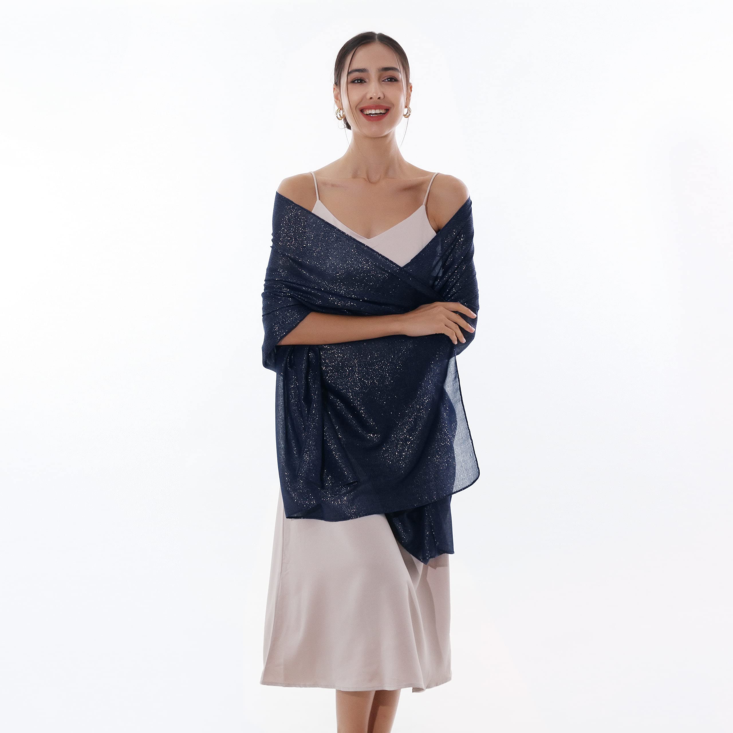 RIIQIICHY Womens Scarf Navy Pashmina Shawls and Wraps for Evening dresses Sheer Shawl for Weddings
