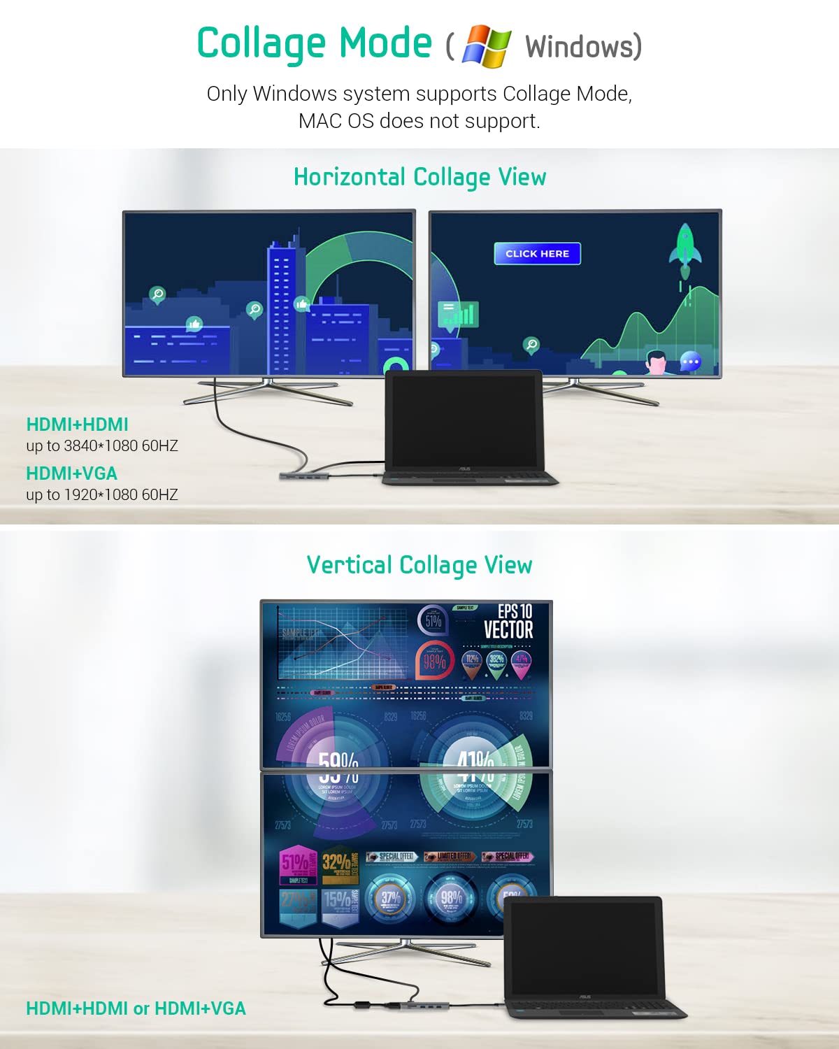 TOTU 9 in 1 Triple Display USB C Hub with Dual 4K HDMI and VGA Port & 6 in 1 4K HDMI VGA USB C Hub