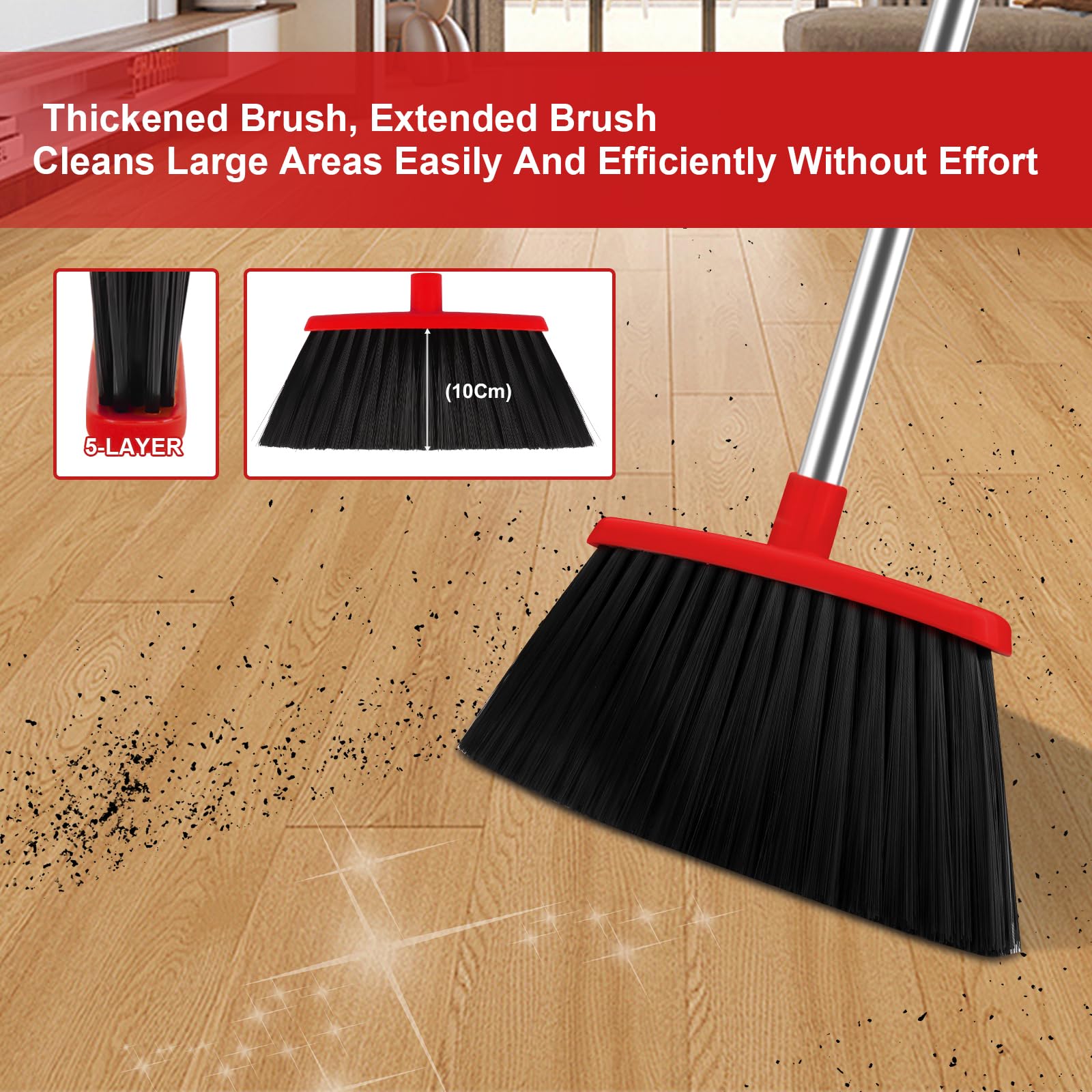 UDUK Broom and Dustpan Set for Household, Red House Broom with Dustpan Combo Set, 51β Long Handle Broom with Dustpan for Dog Cat and Hair Clean