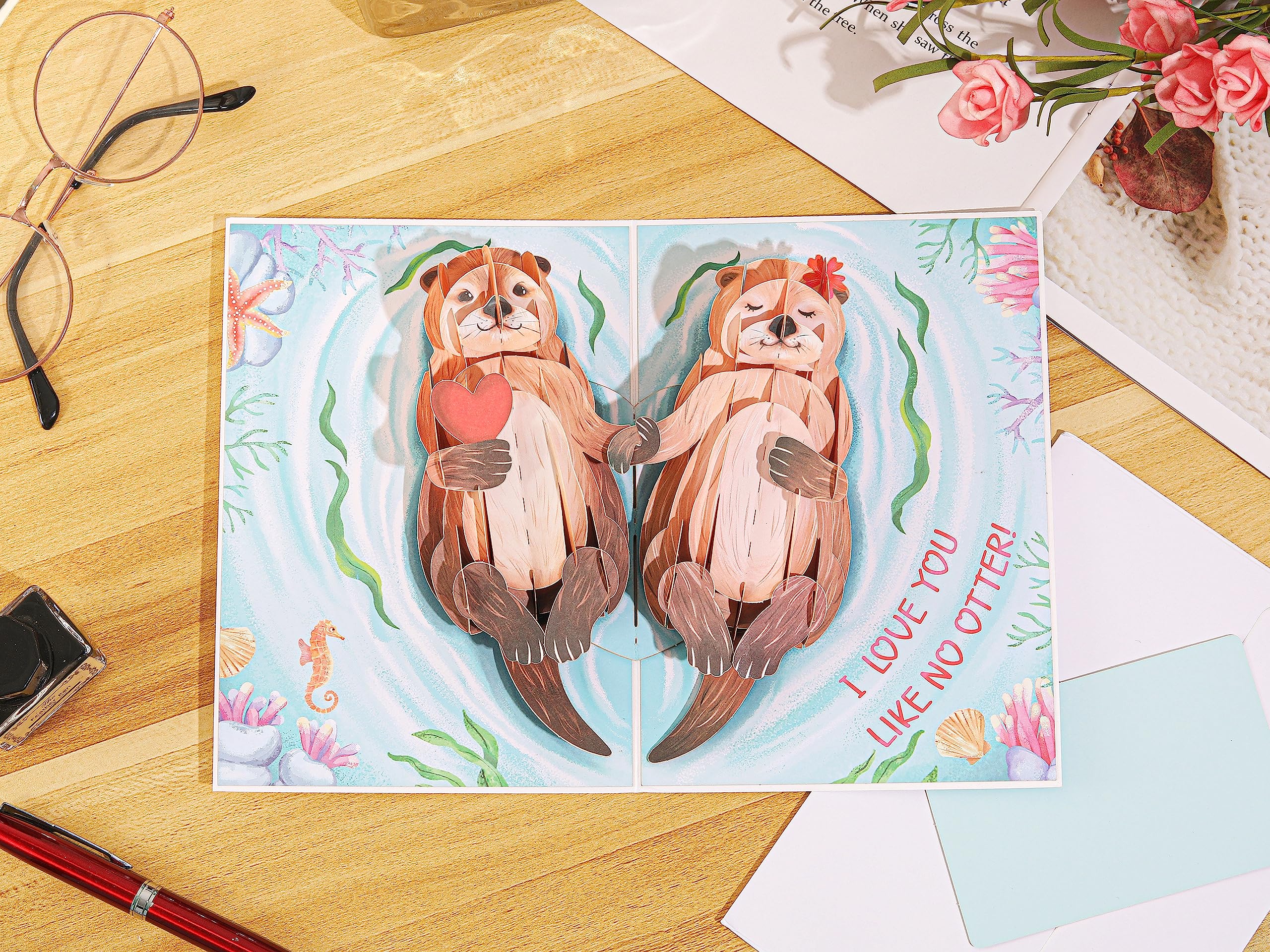 Liif Otter Half 3D Pop Up Anniversary Card For Wife, Husband, Couple, Funny Birthday Card - For Girlfriend, Boyfriend | With Message Note & Envelop | Size 7 x 5 Inch