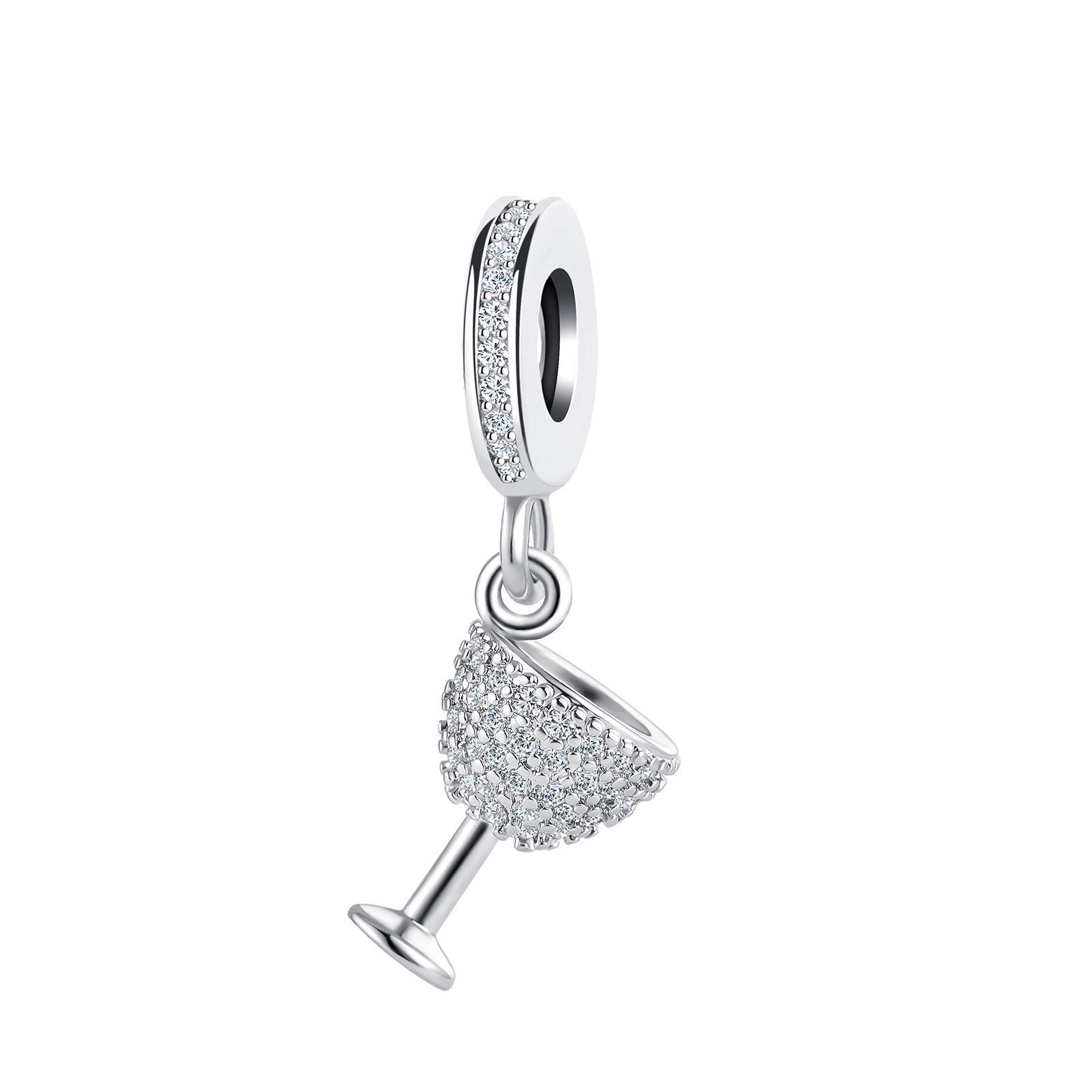 NanMuc Pave Cocktail Wine Glass Cup Charms Bead for Pandora Bracelets Women Mom Wife Sister