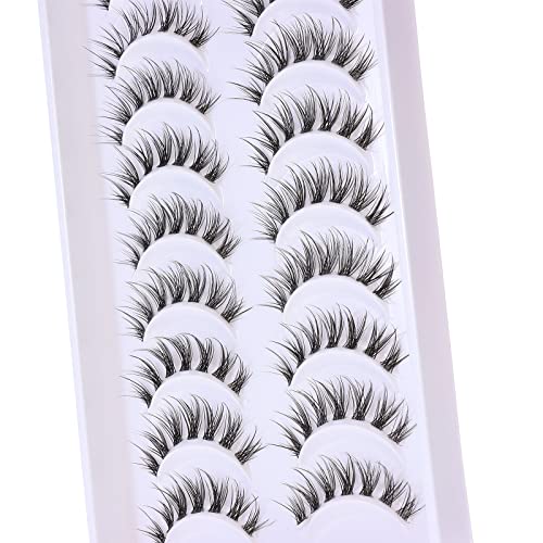 outopen 10 Pairs Clear Band Manga Lashes Natural Look 12MM Anime Lashes Spiky Japanese Korean Asian False Eyelashes Look Like Individual Clusters(Y18|12MM)