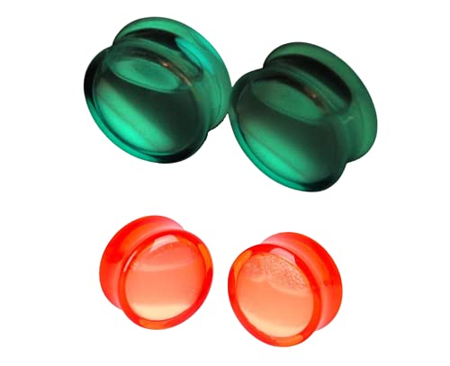 Pierced Republic Glow in The Dark Sand in Liquid Filled Red Ear Gauges - Pair of Double Flared Ear Plugs - 6 Size Options (00 Gauge (10mm))
