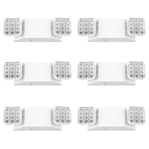 Sunco Emergency Lights, Commercial Emergency LED Flood Lights for Power Outages, Backup Battery (180 Minutes), Wall Mount, Hard Wired, 120-277V, Fire Resistant (UL 94V-0) 6 Pack