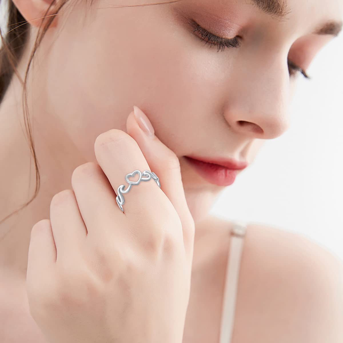 PROESS Wave Love Ring Sterling Silver Beach Ocean Rings for Women Teen Girls,size7/8/9 (size 9)