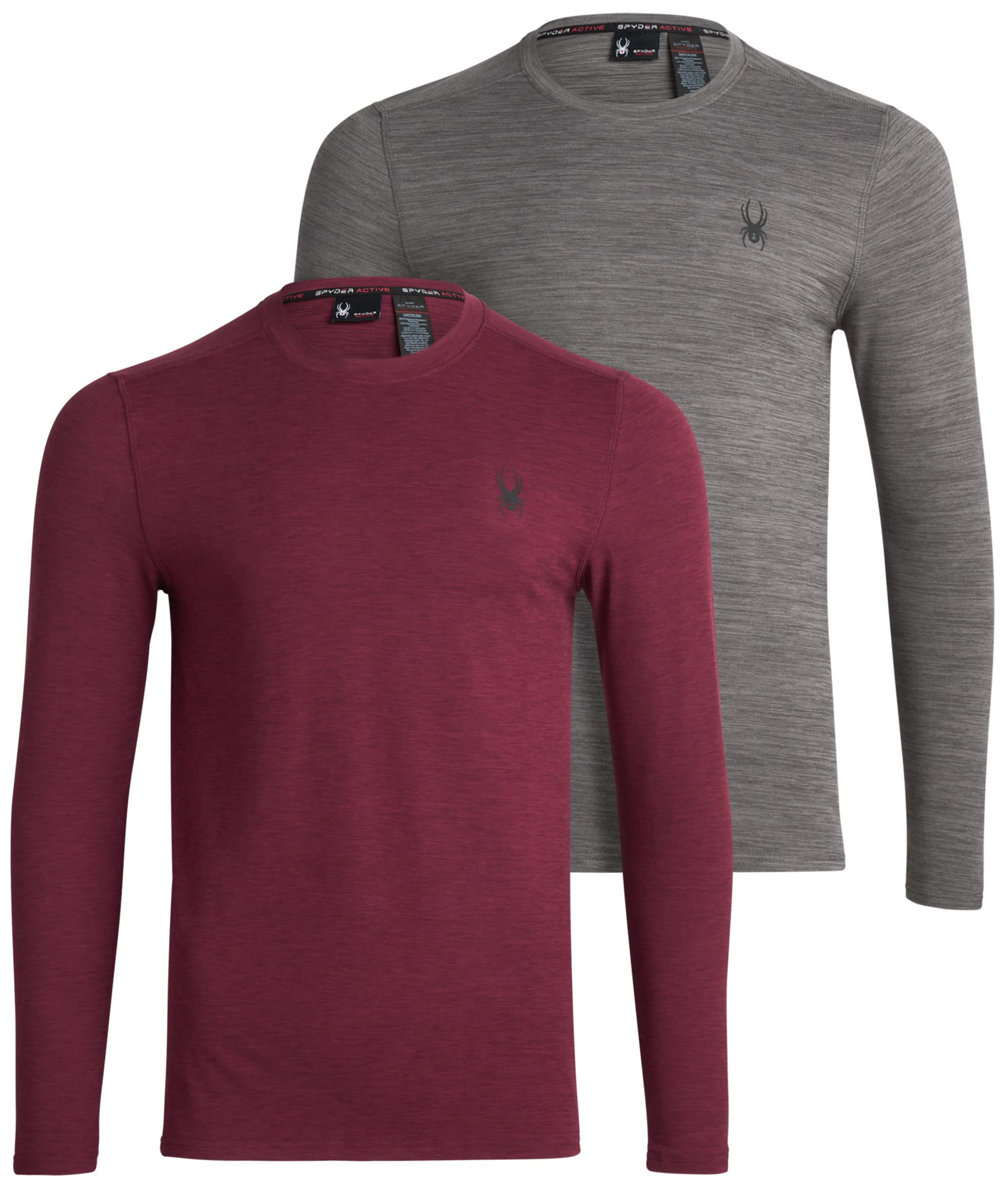 Spyder Men's Athletic T-Shirt - 2 Pack Dry-Fit Long Sleeve Active Performance Sports Tee (S-XL), Size M, Charcoal/Wine
