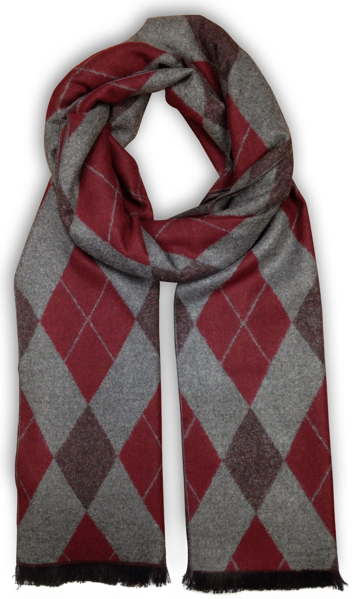 Livativ Bleu Nero Luxurious Winter Scarf for Men and Women – Large Selection of Unique Design Scarves – Super Soft Premium Cashmere Feel Burgandy/Grey Argyle
