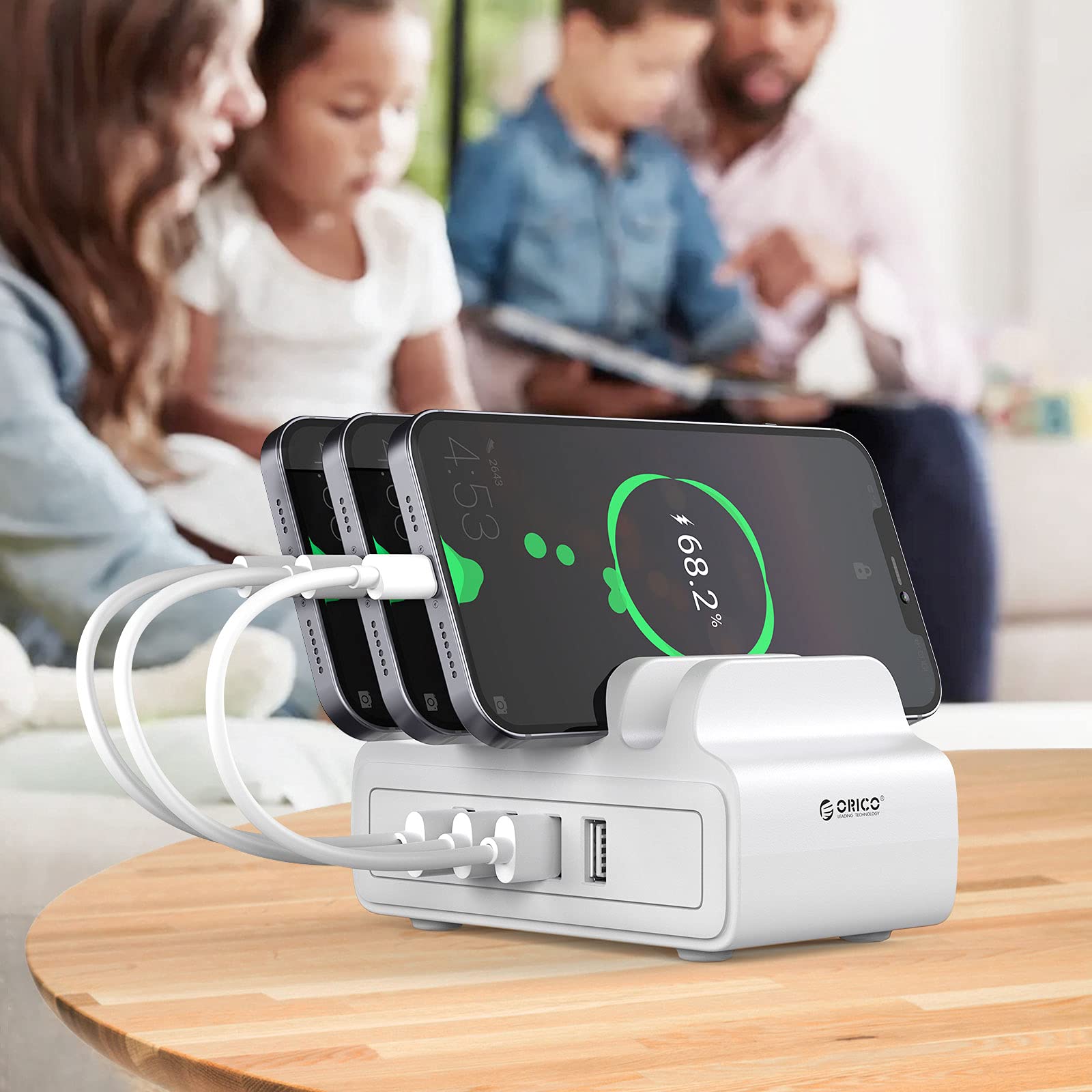 ORICO Charging Station for Multiple Devices, Fast Charging Dock Station Organizer with 4 Ports (White)