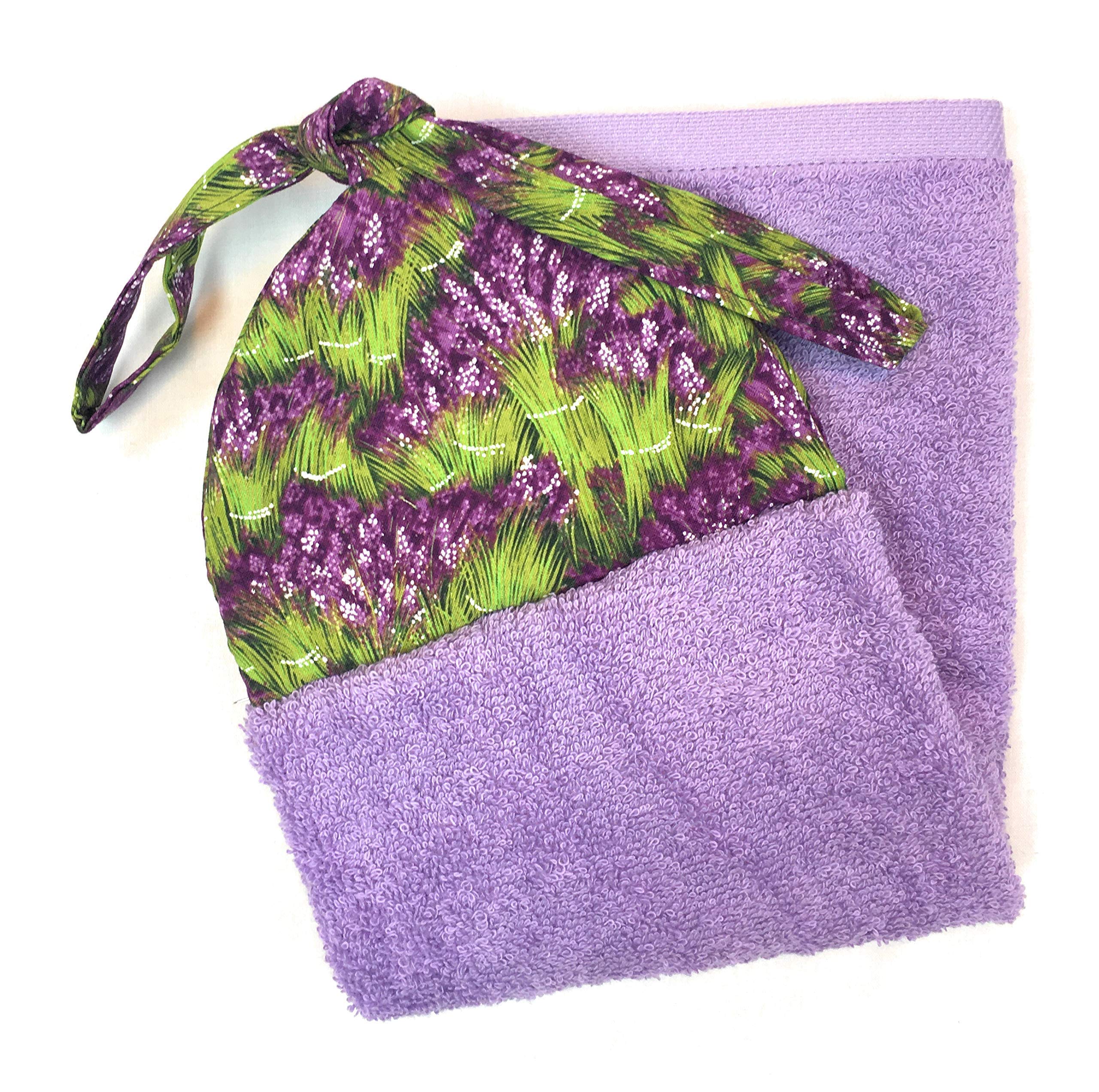 Purple and Green Lavender Flowers Ties On Stays Put Kitchen Hanging Loop Hand Dish Towel