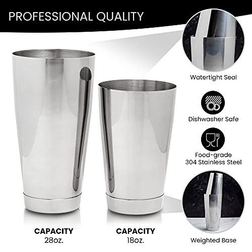 The Art of Craft Boston Shaker Set: 18oz and 28oz Weighted Stainless Steel Professional Bartender Cocktail Shaker Tins (6 pairs)