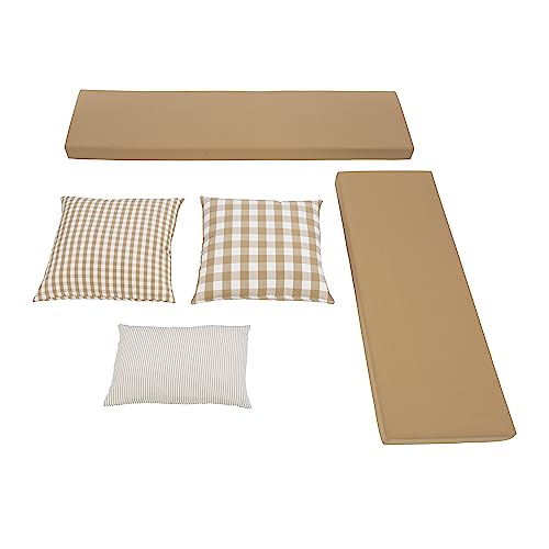 Linon Tobin Dining Nook with Hidden Storage Spaces Includes Cushion Set and Pillows, Natural White & Beige