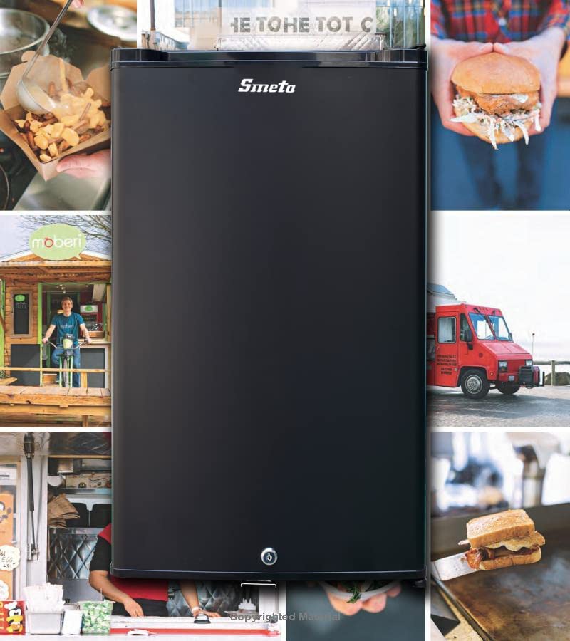 SMETA 12v Refrigerator Camper Fridge Semi Truck Refrigerator Mini Commercial DC Car 110V 1.6 Cu.Ft Compact Refrigerator with Reversible Door Lock Key, Beverage Cooler Refrigerador Para Truck, Black