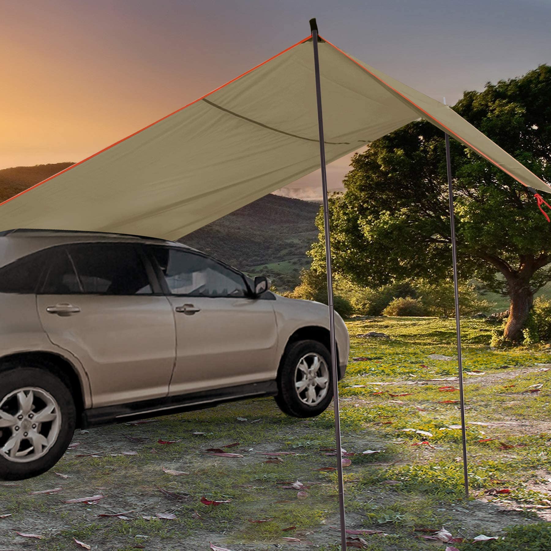 REDCAMP Waterproof Car Side Awning Sun Shelter, Portable Auto Canopy Camper Sun Shade with Adjustable Tarp Poles and Suction Cup for Camping, Picnic