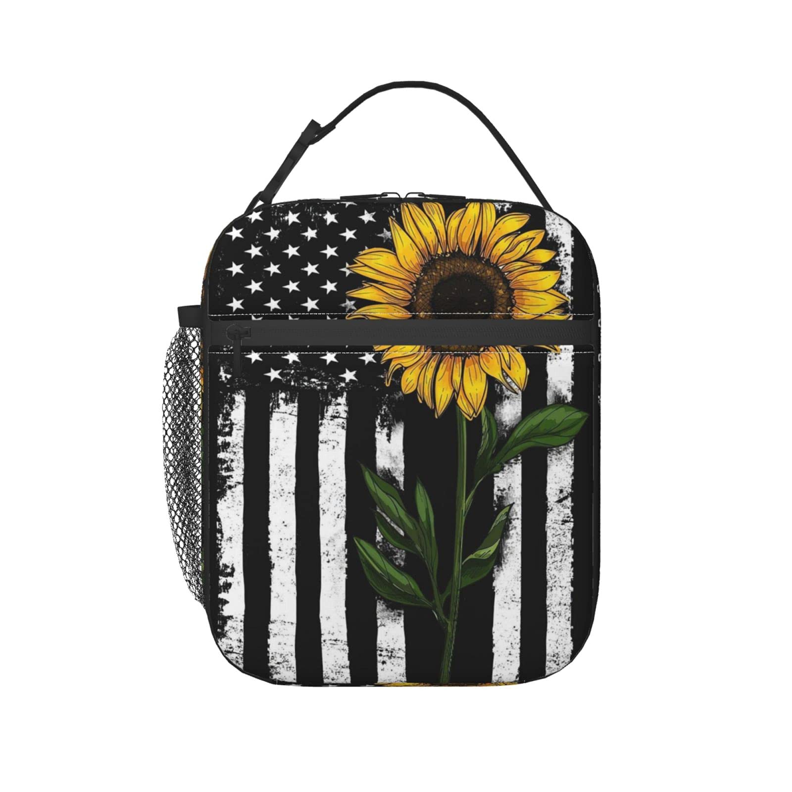 Poltbaie Sunflower And American Flag Insulated Lunch Bag