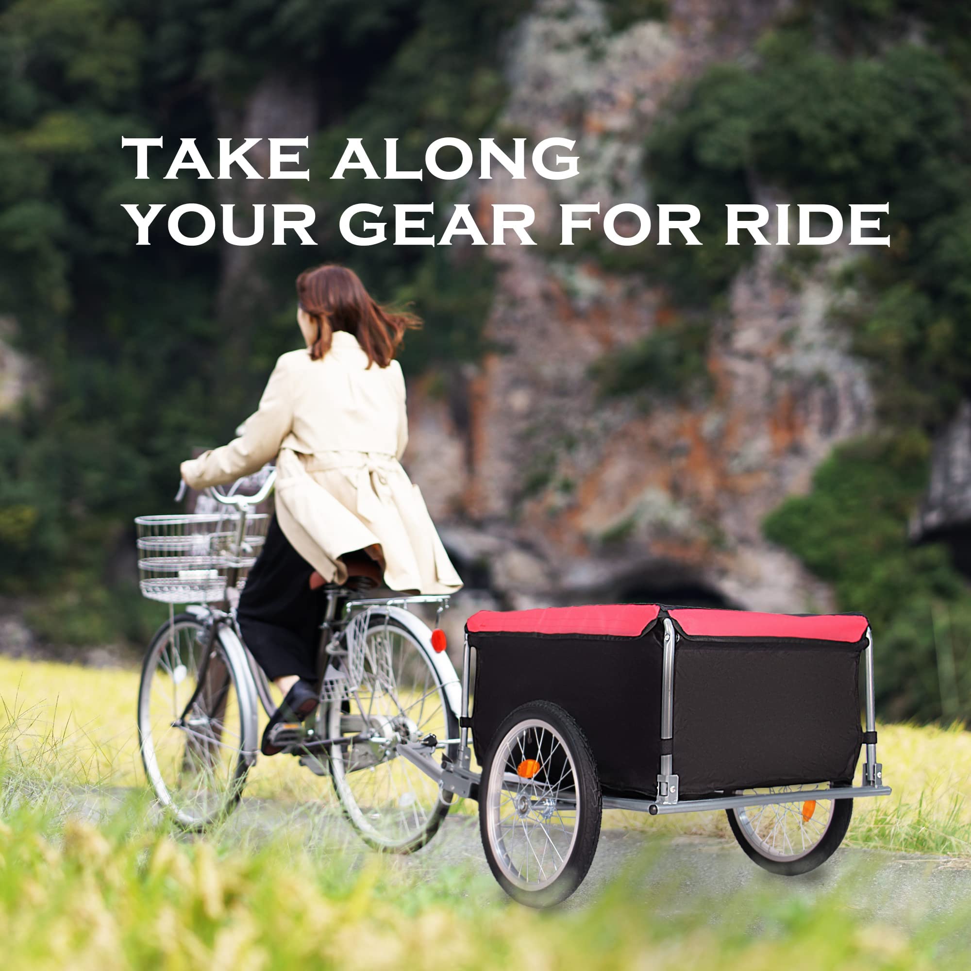 PETKABOO Bicycle Trailer, Foldable Bike Trailer, 16'' Wheels, 145 lbs Max Load, Bicycle Cargo Trailer with Oxford Fabric Bike Cargo Trailers, Removable Cover, Folding Frame Quick Release, Black