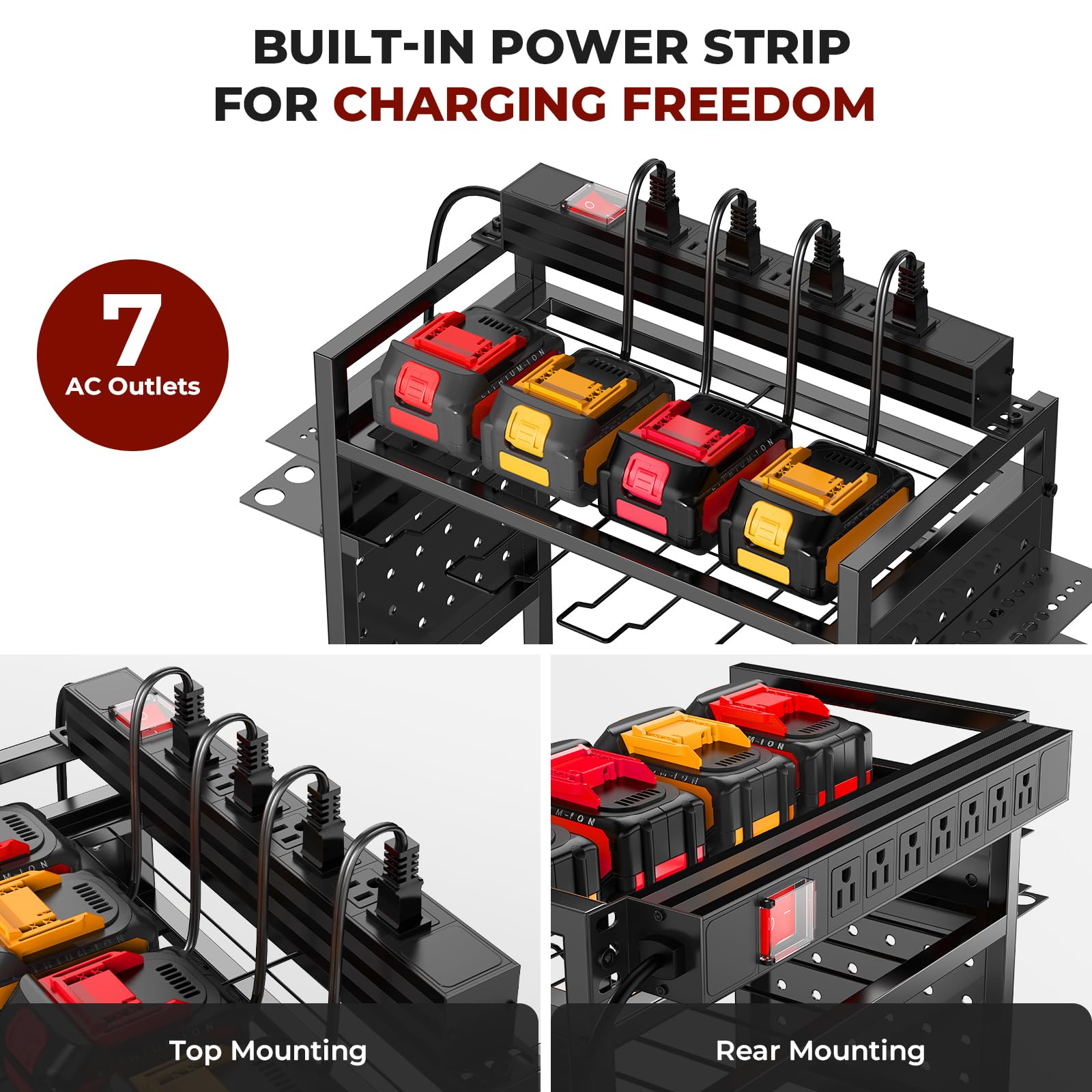 Zivanti Power Tool Organizer Cart, Sturdy Garage Tool Organizer Cart with Charging Station, 5-Tier Power Tool Charging Station for Tool Organizers and Storage, Drill Holder on Wheels