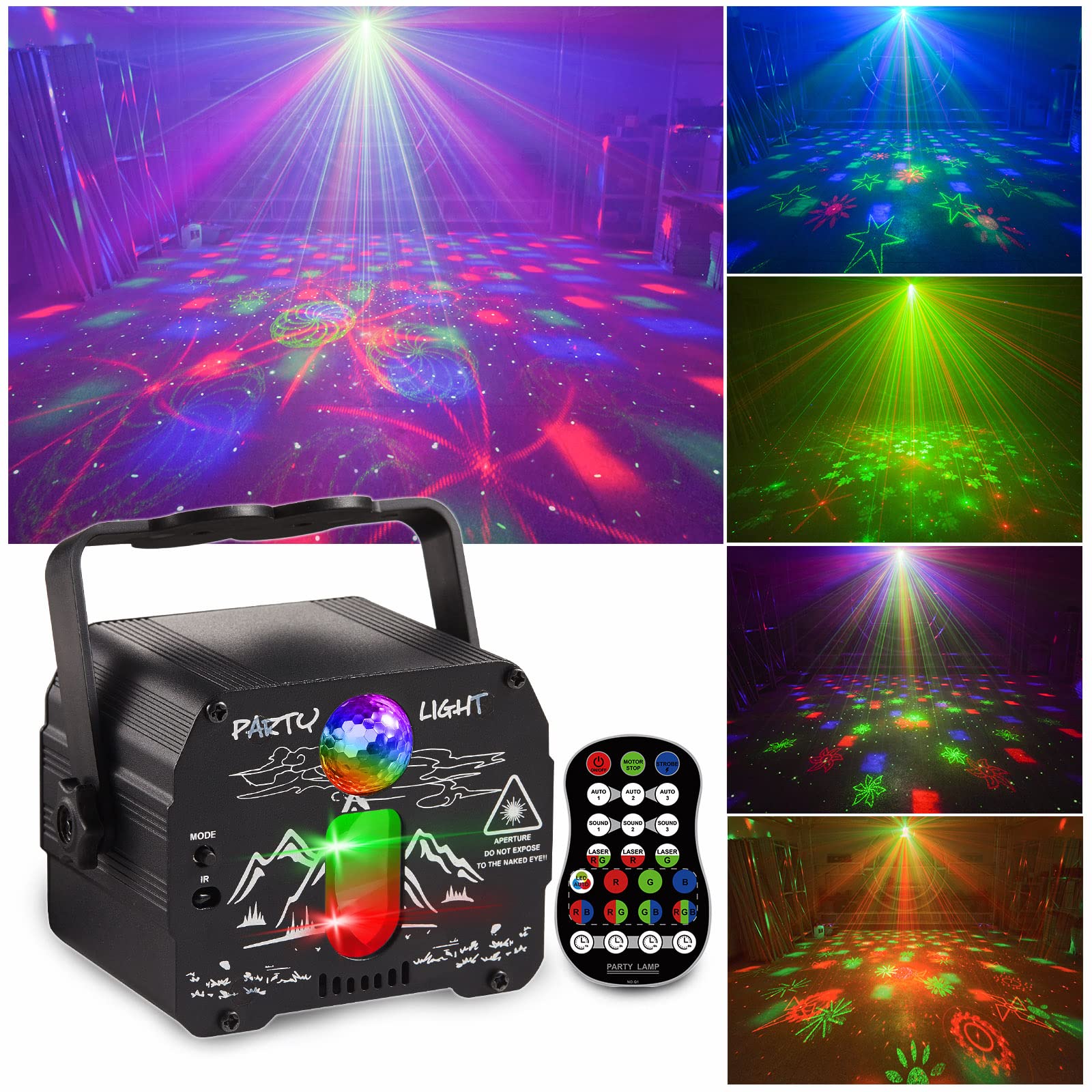 Party Light DJ Disco Lights Sound Activated Mini Laser Light with Remote Control USB Charrging for Indoor Parties Disco Stage Show Hoilday Christmas