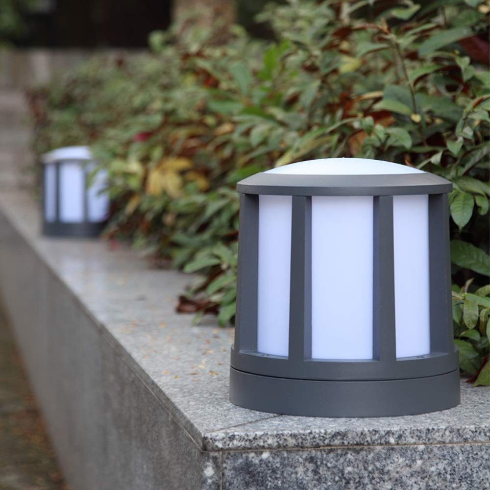 Liunce Oval Metal Aluminum Column Lights Grey Creative Waterproof Outdoor Pillar Lamps Courtyard Garden Street Park Home Villa Community Lighting Decorative Post Lights E27 Edison