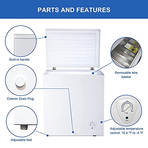 SMETA Deep Freezer Chest 5.5 Cubic Feet Small Freezers Freezer Chest 5.0 Cu. Ft Compact Top Door for Home Kitchen Apartments House Basement Dorm, Freezing Freestanding with Removable Basket, White