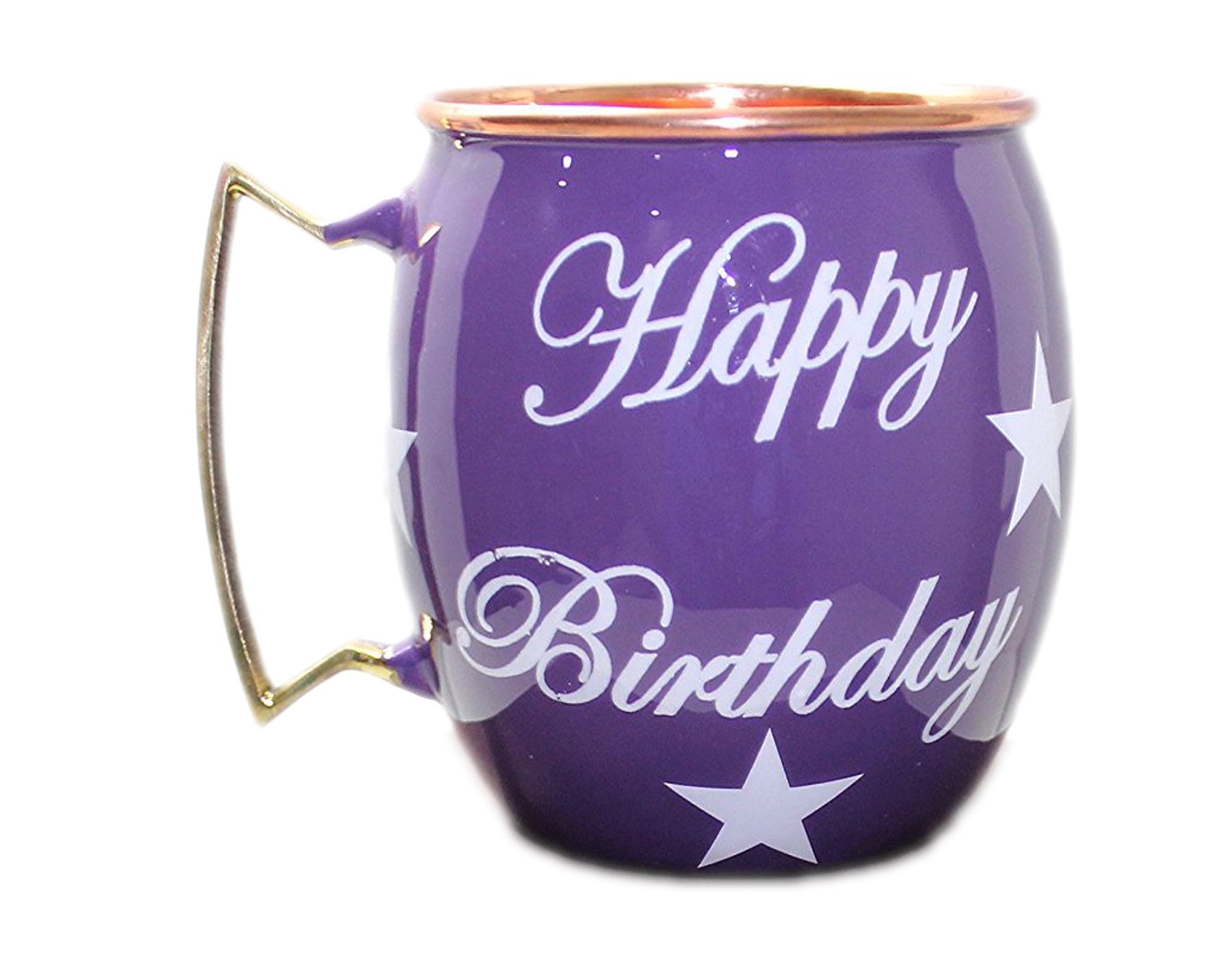 PARIJAT HANDICRAFT Happy Birthday Hand Painted Copper Mugs Special Deign For Gift On Birthday Moscow Mule Mugs Cups Mugs Smooth Finish.