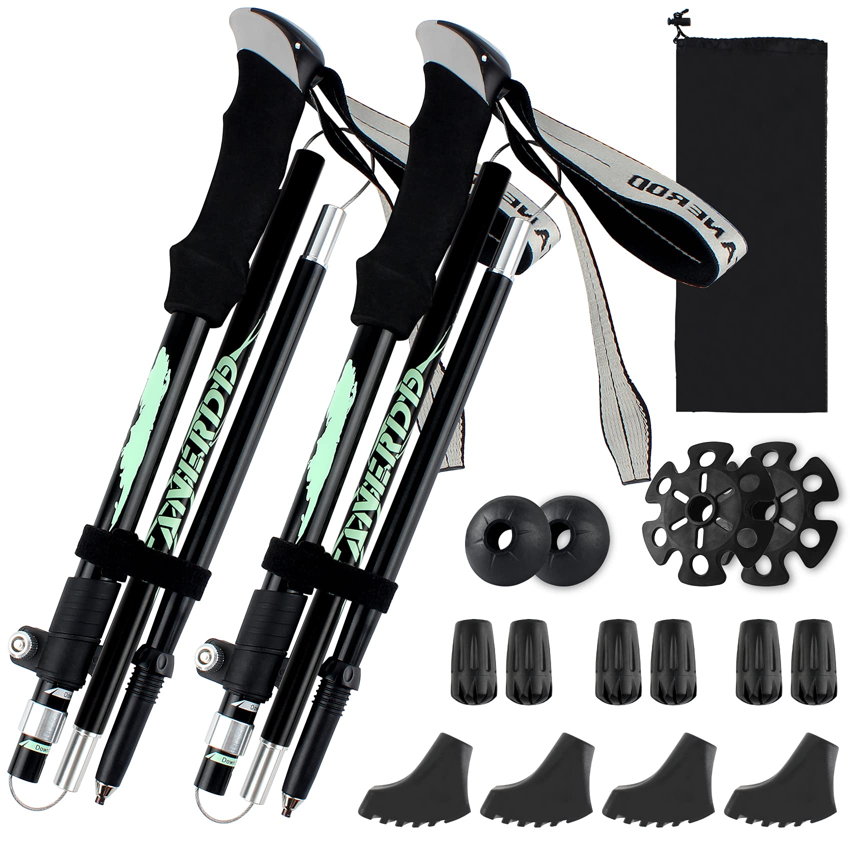 ORLANG Trekking Poles for Hiking - 2 Pack Lightweight Aluminum 7075 Walking Sticks for Hiking ,CollapsibleTelescopic Trekking Hiking Poles with Adjustable Quick Flip-Lock and EVA Handle - (Black)