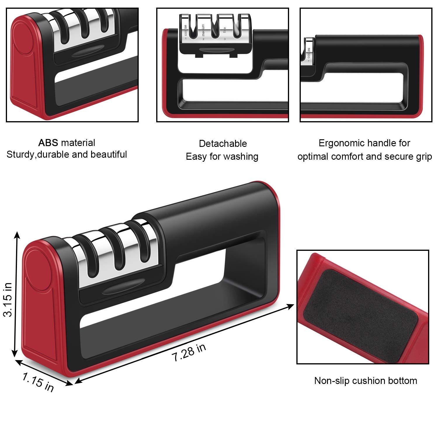 Kitchen Knife Sharpener - 3-Stage Knife Sharpening Tool Helps Repair, Restore and Polish Blades