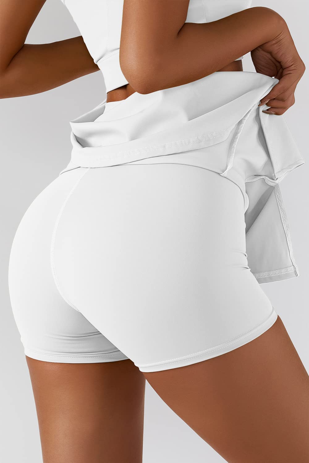 QINSEN Womens Slimming Fit Yoga Skorts Soft Stretch Tummy Control Workout Tennis Skirt White S