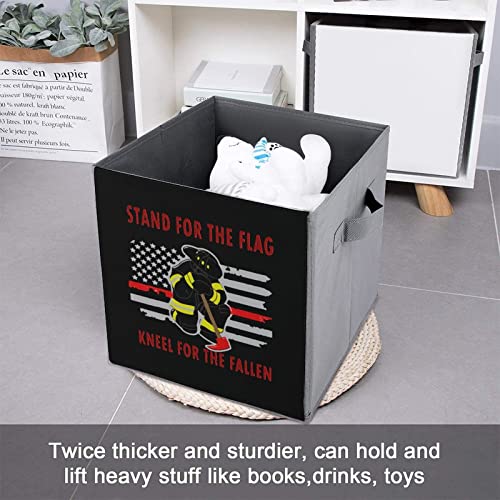 US Fireman Red Line Flag Collapsible Storage Bins Cubes Organizer Trendy Fabric Storage Boxes Inserts Cube Drawers 11 Inch