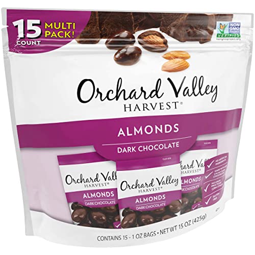 Orchard Valley Harvest Dark Chocolate Almonds, 1 Ounce Bags (Pack of 15), Gluten Free, Non-GMO, No Artificial Ingredients