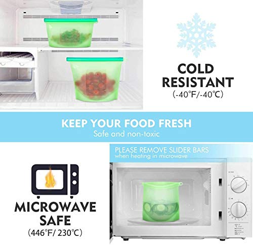 Reusable Silicone Food Storage Bags 4 Pack 500ML/16oz, Sandwich Containers, Stand Up Freezer and Fridge Storage, Microwavable, Dishwasher Friendly, kitchen Organization Silicone Reusable Bags