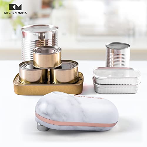 Kitchen Mama Mini Electric Can Opener Smooth Edge: Open Cans with A Simple Press of Button - Ultra-Compact, Space Saver, Portable, Hands Free, Food-Safe, Battery Operated (Marble White)