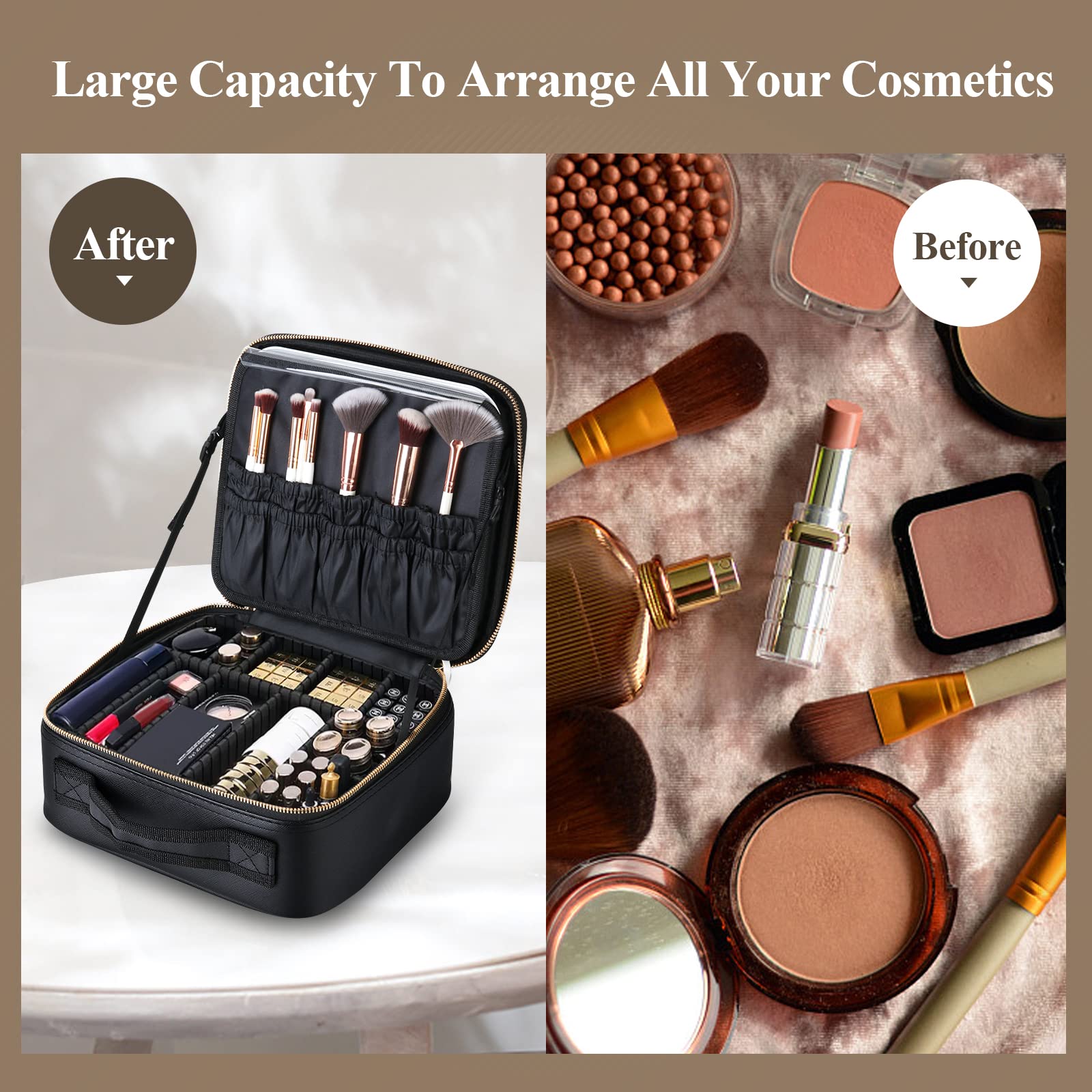 Travel Makeup Bag with Light Up Mirror, Large Makeup Train Case with Adjustable Dividers, Makeup Case with lighted mirror, Makeup Travel Case, Cosmetic Bag Makeup Bag with Mirror Toiletry Gift