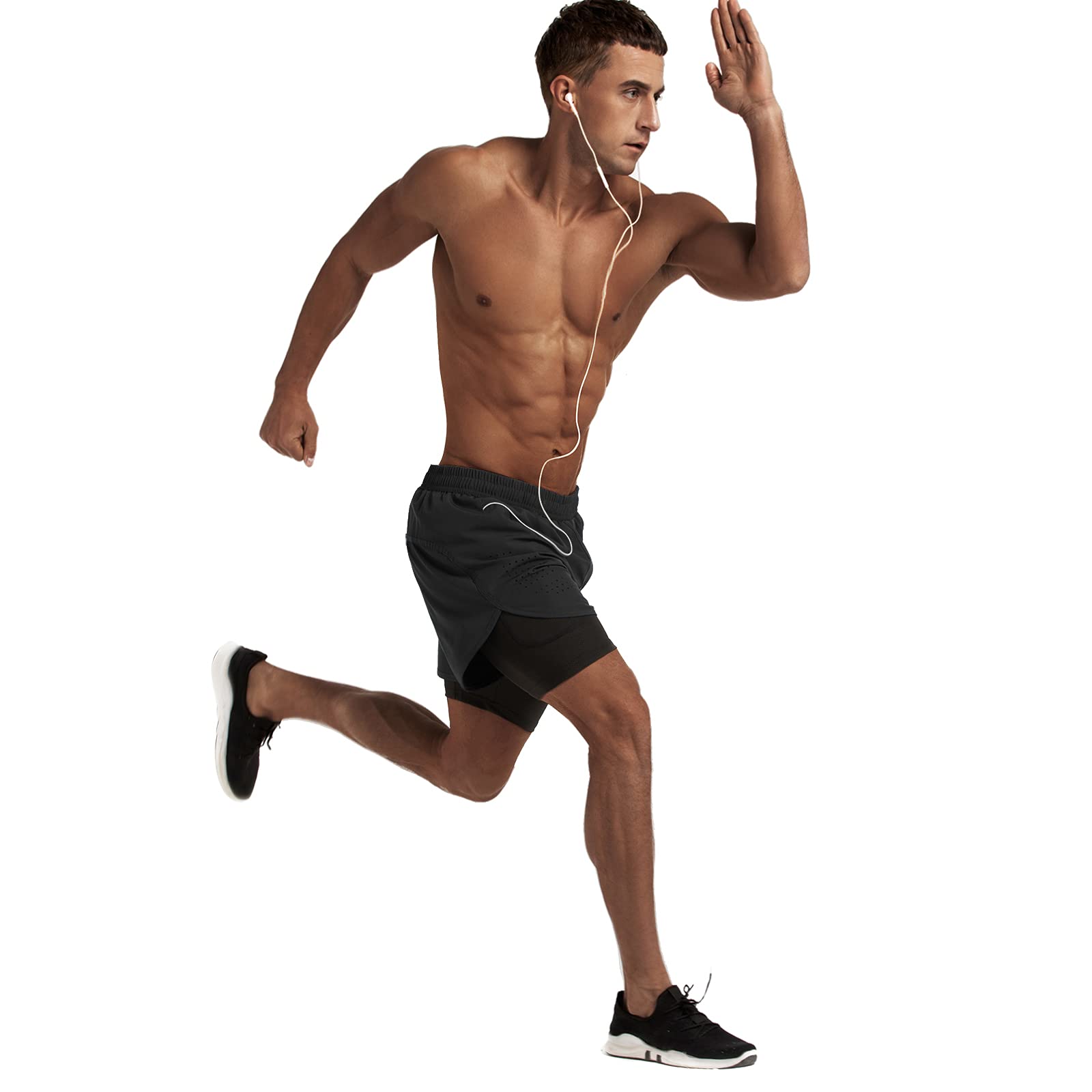 Lulucleaf Running Shorts for Men with Liner Mens 2 in 1 Workout Athletic Yoga Shorts (Black, M)