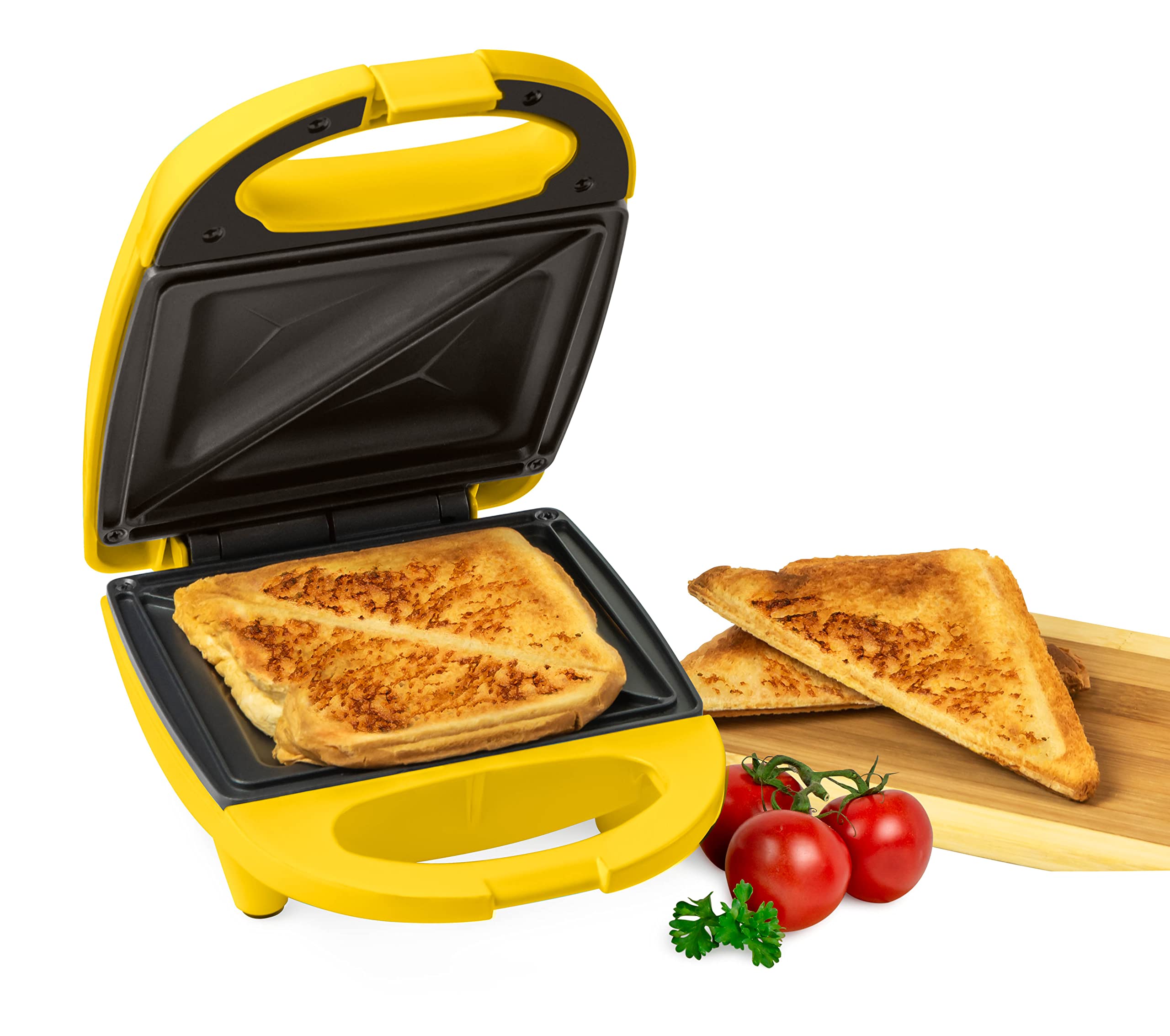 Nostalgia Oscar Mayer Sandwich Maker with Beverage Cooler Bag, 5-Inch Nonstick Cooking Surface with Indicator Lights and Lock Feature, Lunch and Beverage Tote Included, Yellow