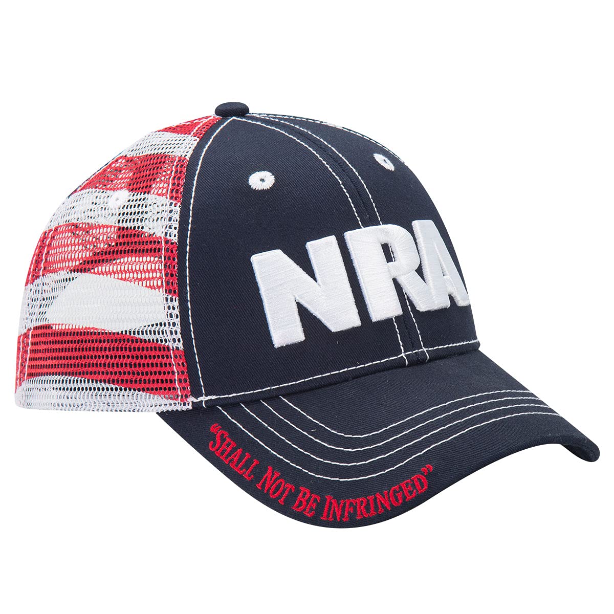 NRA, National Rifle Association Baseball Cap, Mesh Backing, Cotton Hat Features Logo with American Flag Design, Blue