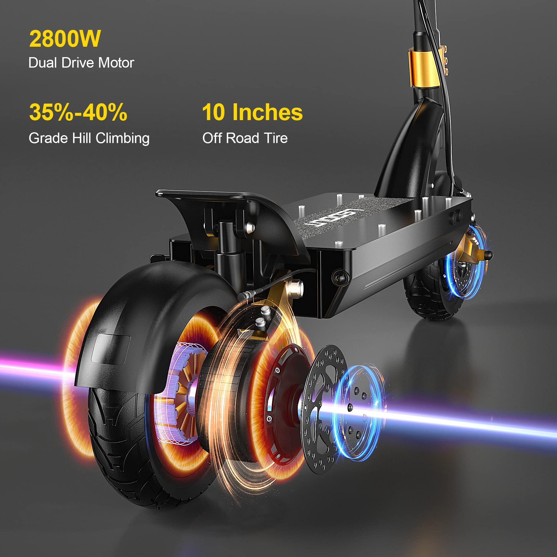 LEOOUT Electric Scooter 2800w Motor, 50-60 Miles Long Range & 40 MPH Speed, Upgraded 52V 25AH Battery, 10'' Heavy Duty Off-Road Tire, Electric Scooter for Adults